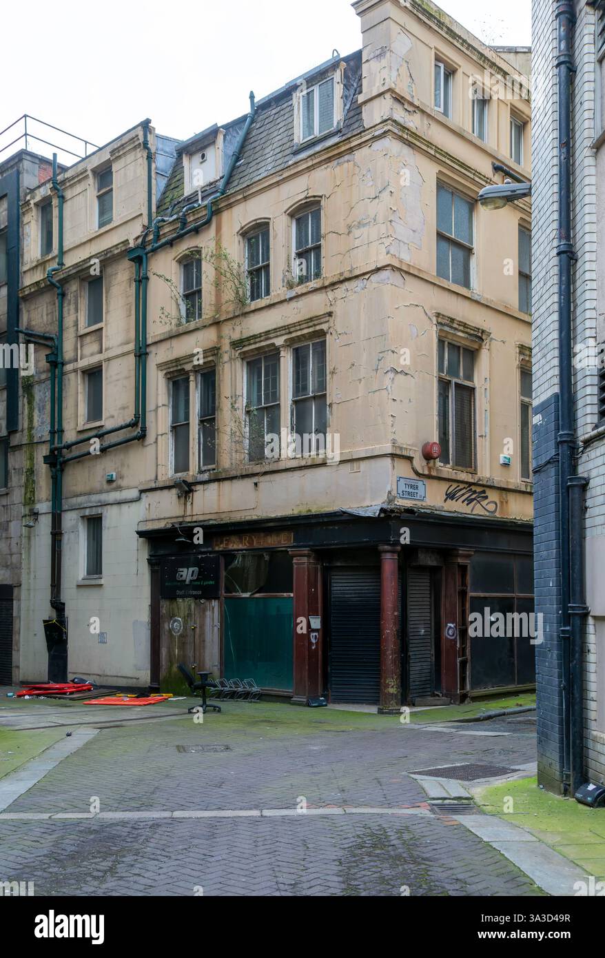 Empty derelict buildings Tyrer Street in city centre, Liverpool ...