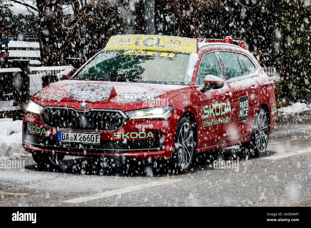 Auron, France. 15th Mar, 2025. A picture showing a car covered in snow ...