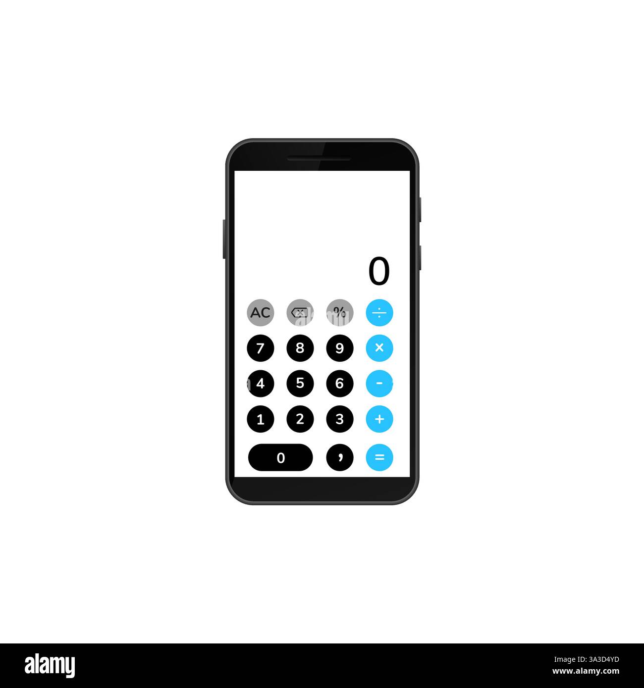 Smartphone displaying calculator app with number keys and basic ...