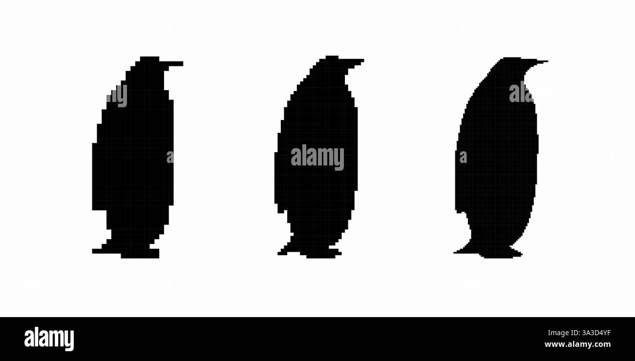 Three penguin silhouettes standing side by side in a simple ...