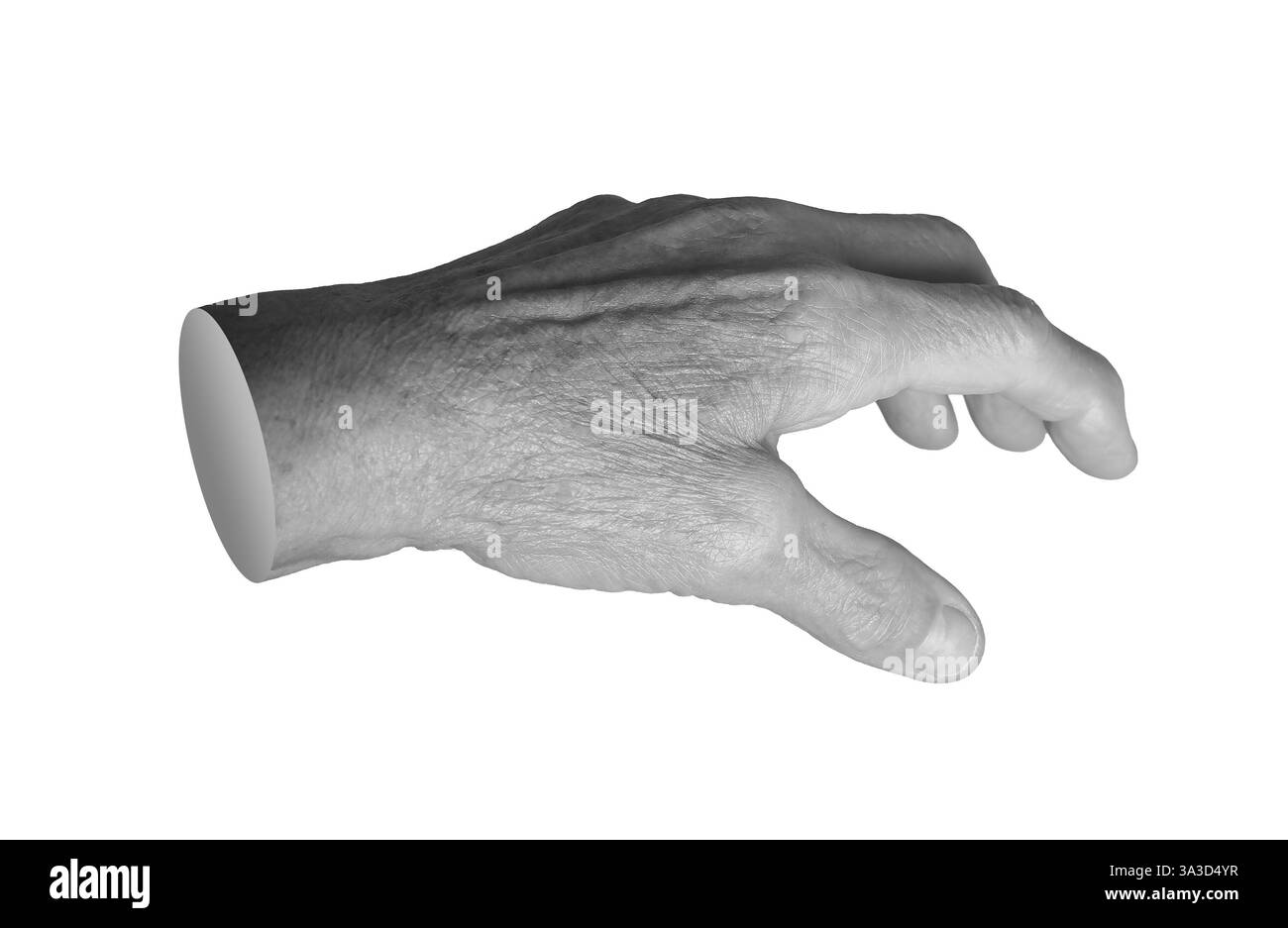 Elderly hand reaching out, fingers slightly curled in a grasping ...