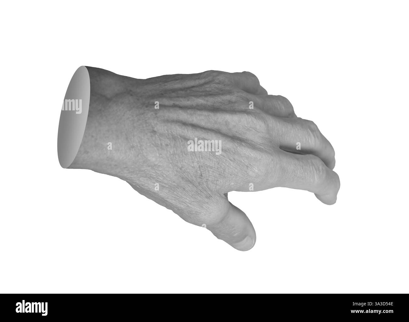 Elderly hand reaching out, fingers slightly curled in a grasping ...