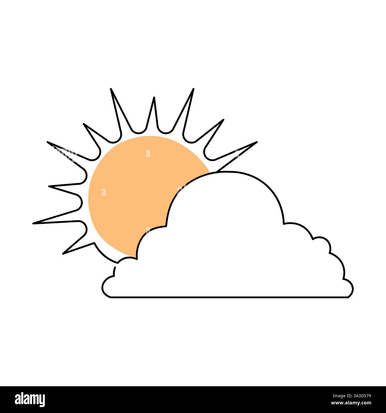 Continuous one line cloud and sun drawing of isolated outline vector ...