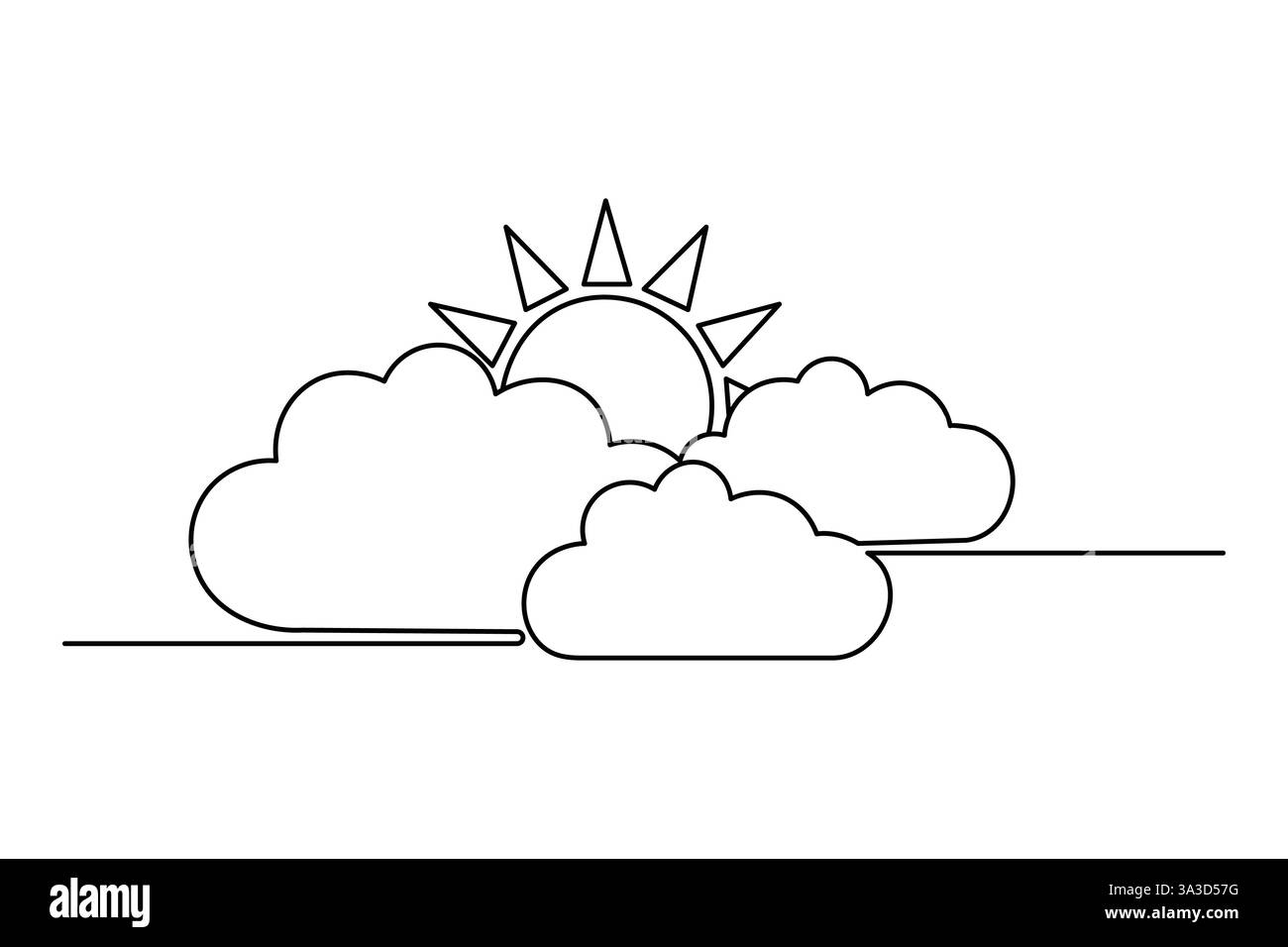 Continuous one line cloud and sun drawing of isolated outline vector ...