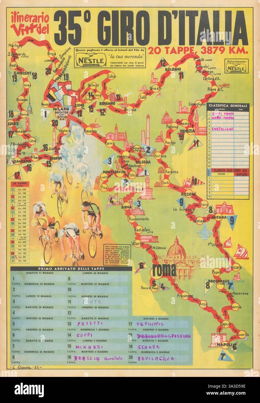 Itinerario Vitt del 35° Giro d'Italia. Carta. Cycling route map. C ...