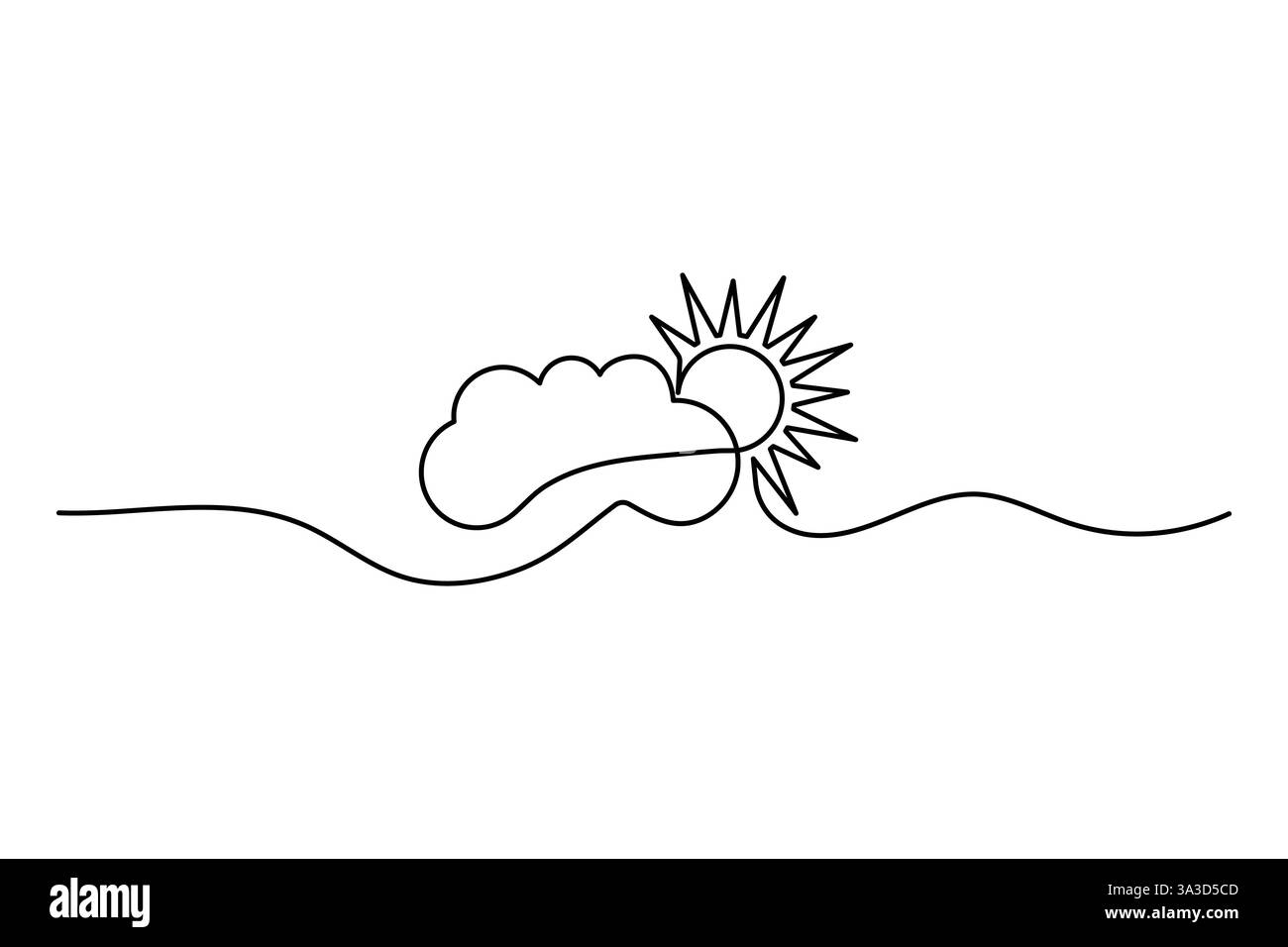Cloud and sun continuous one line drawing of Isolated outline vector ...