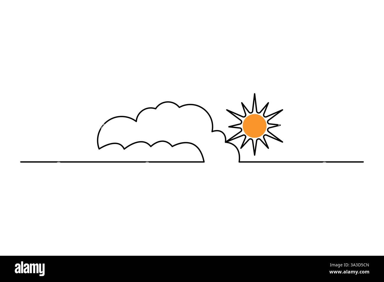 Cloud and sun continuous one line drawing of Isolated outline vector ...