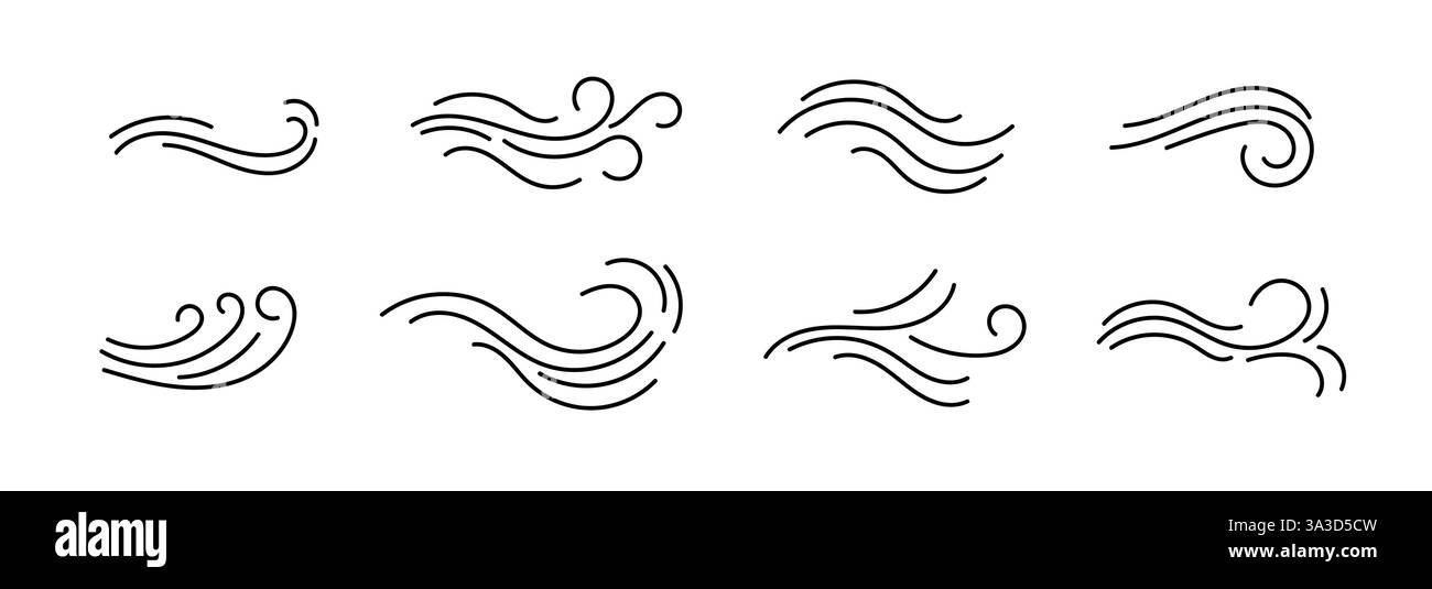 Elegant swirl design elements in set of eight decorative curves for ...