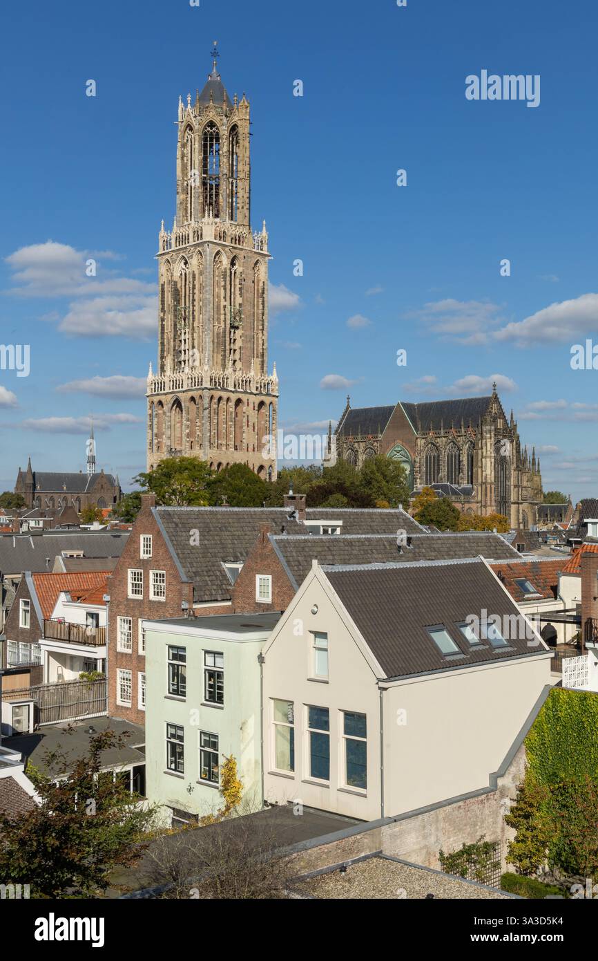 Dom Tower (domtoren) of Utrecht surrounded by historic buildings in the ...