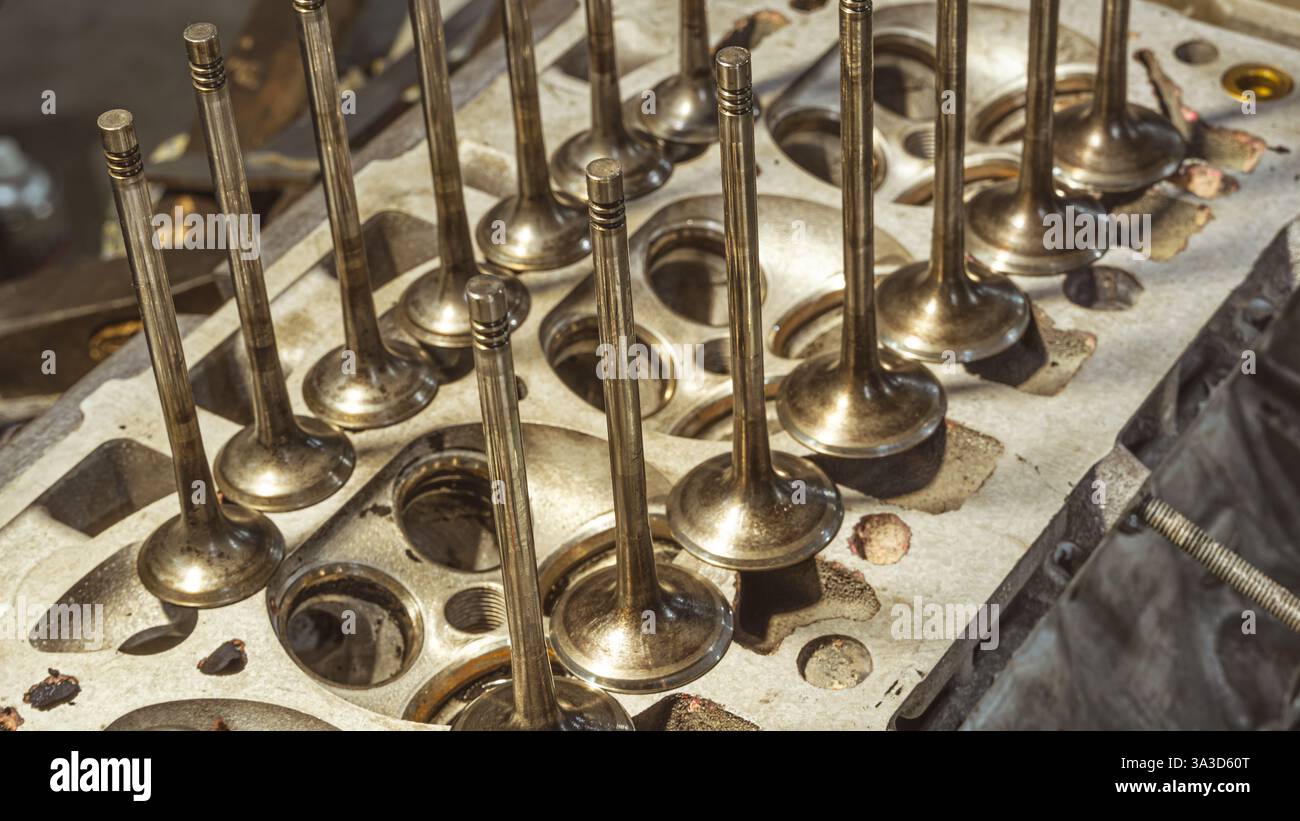 Car engine valves close up.Part of car's motor.Machinery detail of ...