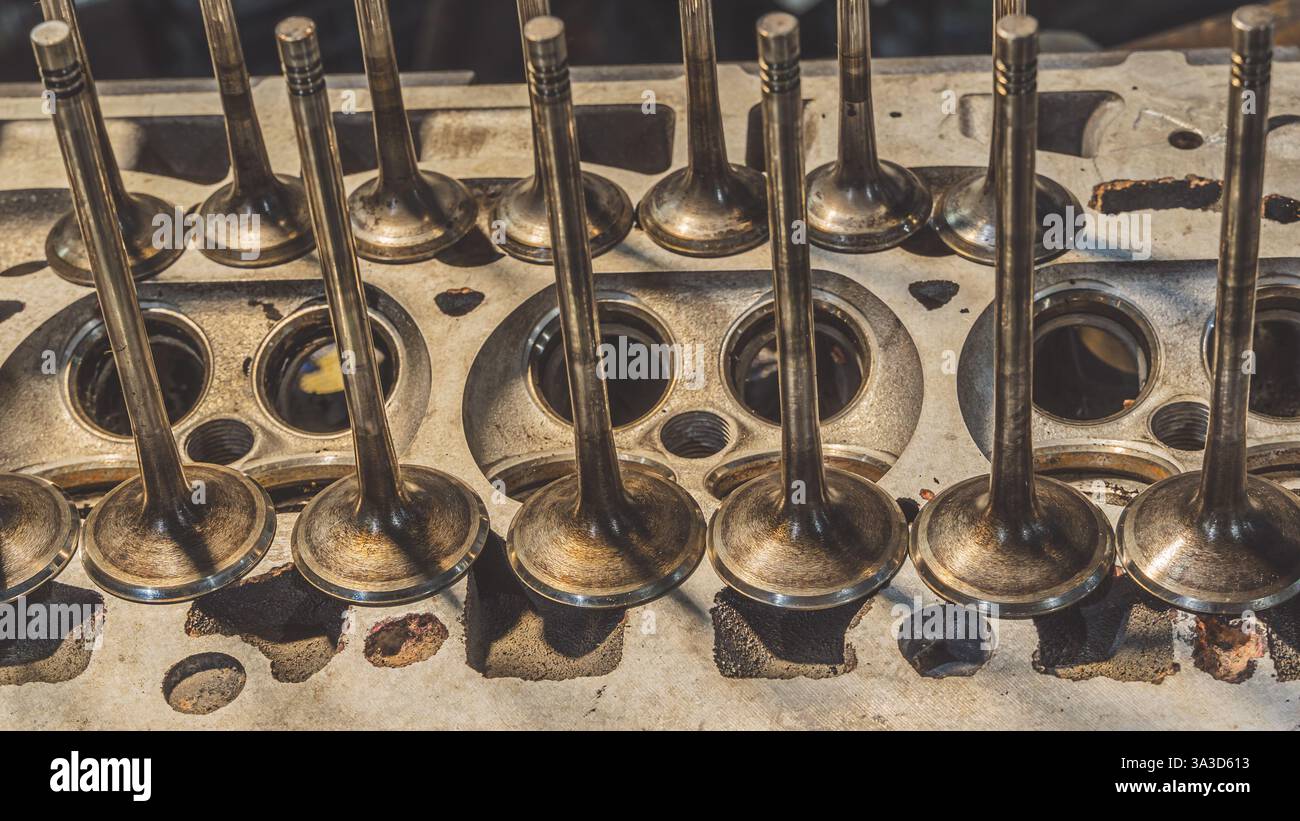 Car engine valves close up.Part of car's motor.Machinery detail of ...