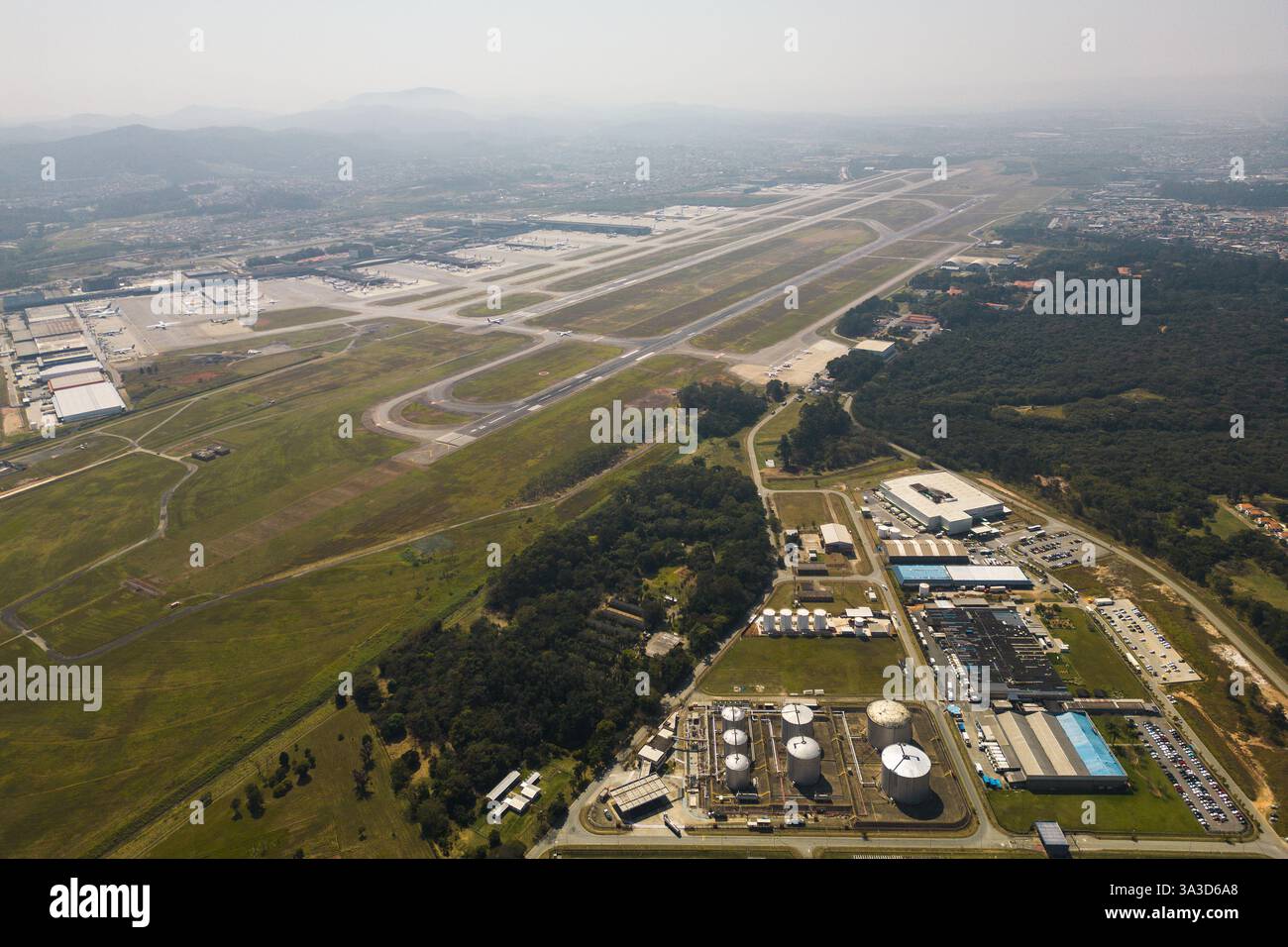 Aerial View of Runway and Airport of Guarulhos International, Sao Paulo ...