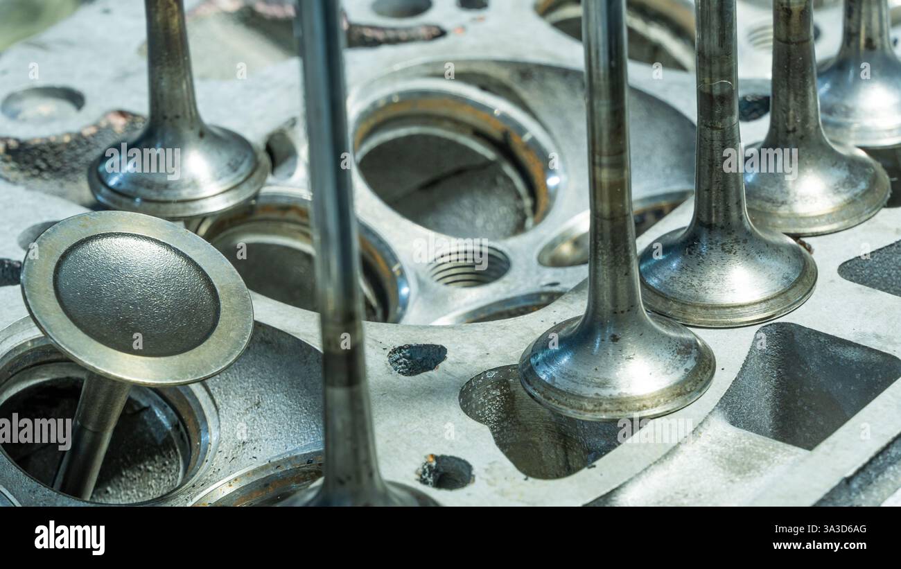 Car engine valves close up.Part of car's motor.Machinery detail of ...