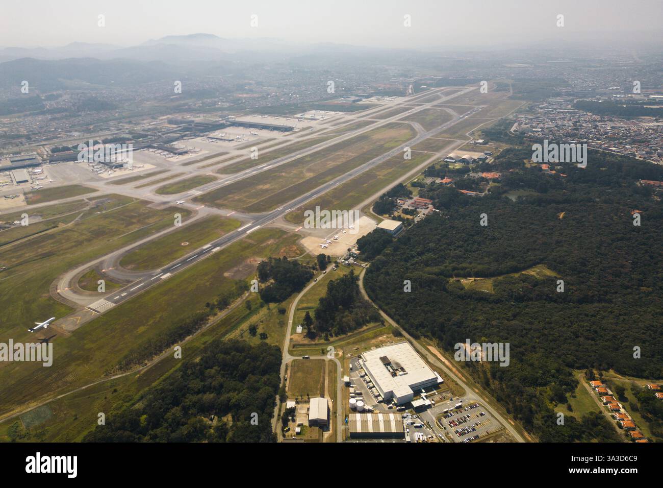 Aerial View of Runway and Airport of Guarulhos International, Sao Paulo ...