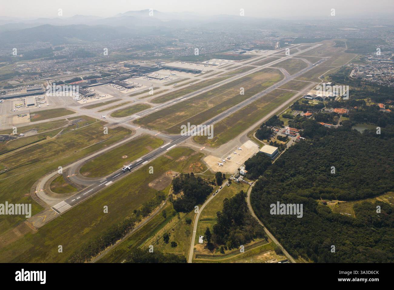 Aerial View of Runway and Airport of Guarulhos International, Sao Paulo ...