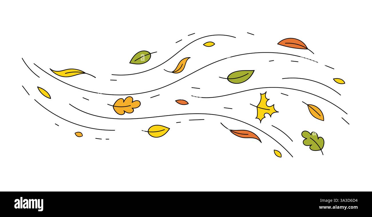 Autumn breeze with colorful falling leaves on a white background Stock ...