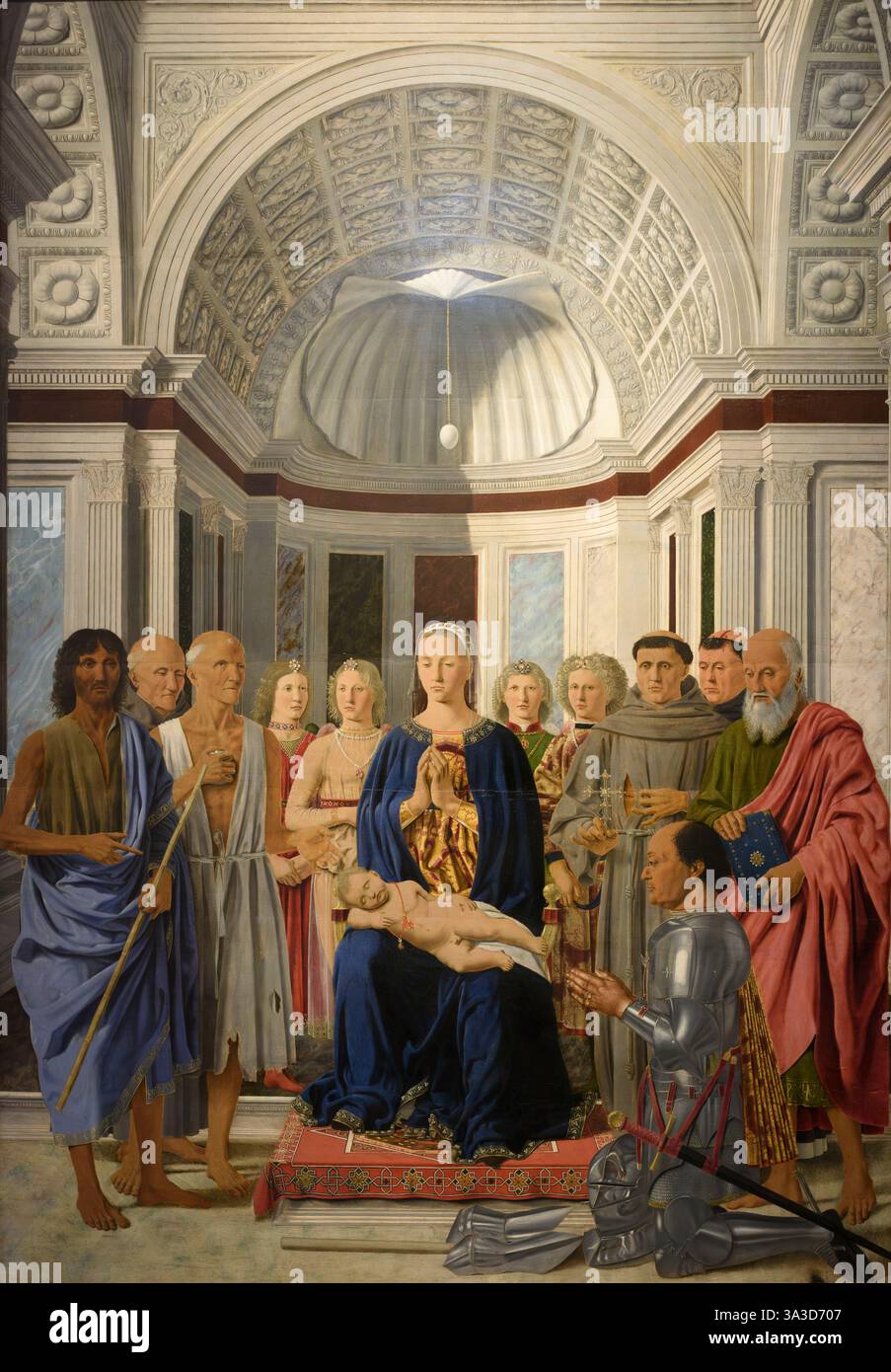 Piero della Francesca (1415 - 1492), Madonna and child with Saints, Angels and Federico da ...