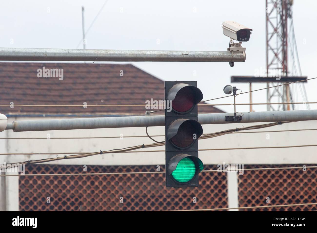 modern street light system with surveillance cameras mounted to face ...