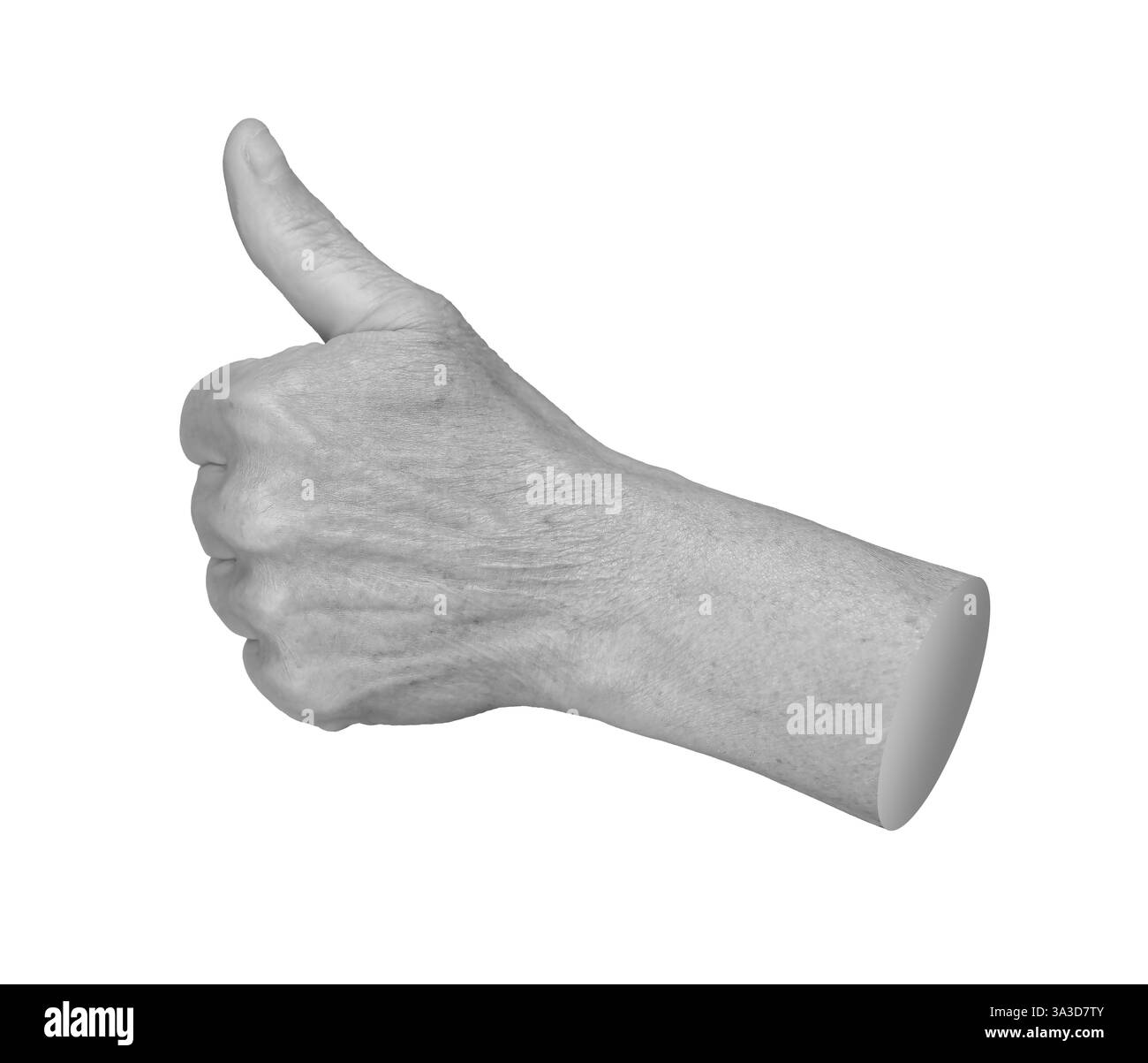 Elderly hand making a thumbs up gesture, symbolizing approval and ...