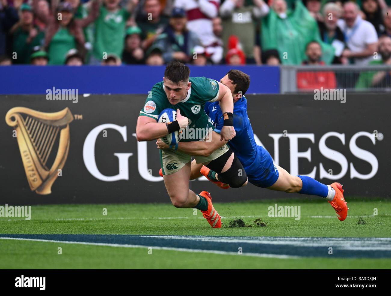 Ireland's Dan Sheehan scores their side's fourth try during the ...