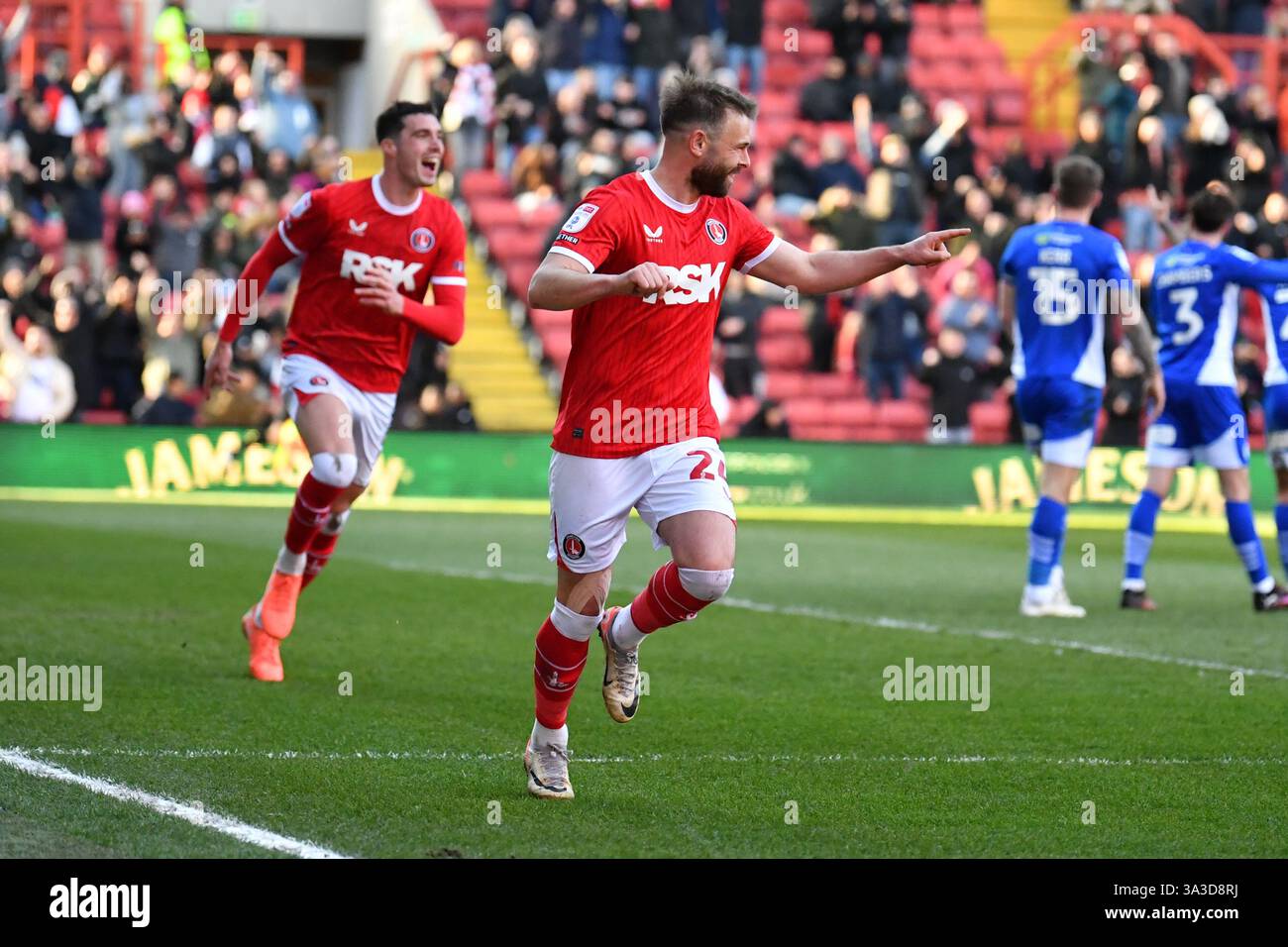 London, England. 15th Mar 2025. Matty Godden celebrates after scoring ...