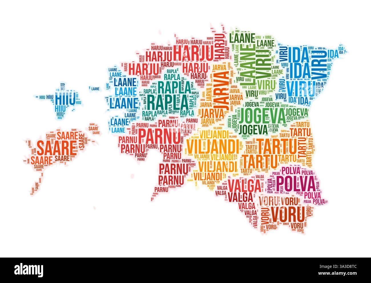 Estonia region word cloud. Country shape design. Estonia colored ...