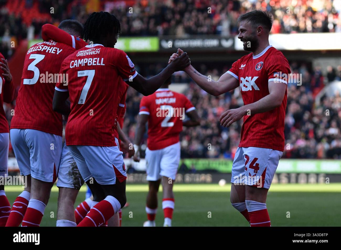 London, England. 15th Mar 2025. Matty Godden celebrates with Tyreece ...