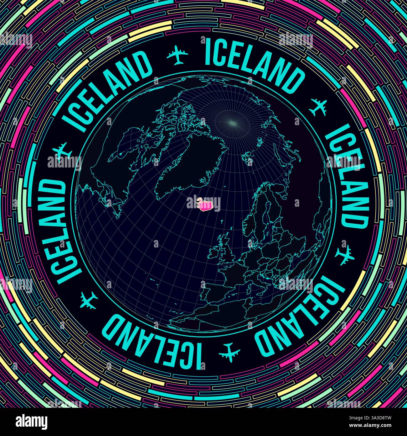 Iceland on globe. Satellite view of the world centered to Iceland ...