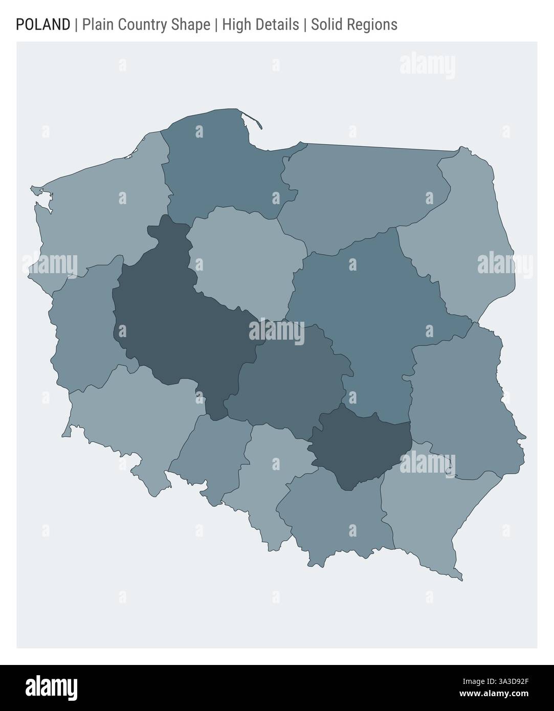 Poland plain country map. High details. Solid regions style. Shape of ...