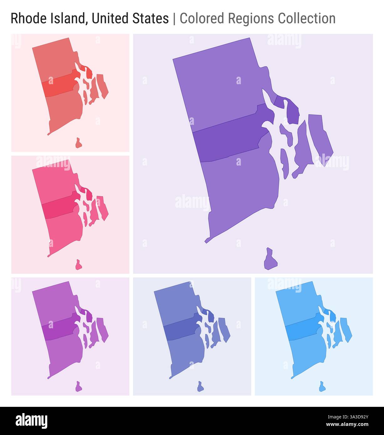 Rhode Island, United States. Map collection. State shape. Colored ...