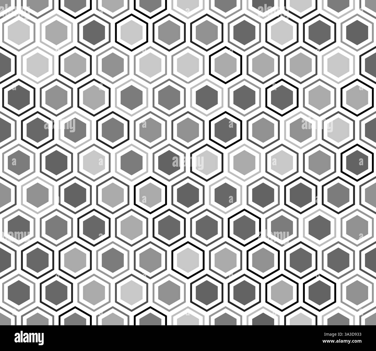 Seamless geometric pattern. Hexagon mosaic background with inner solid cells. Grey color tones ...