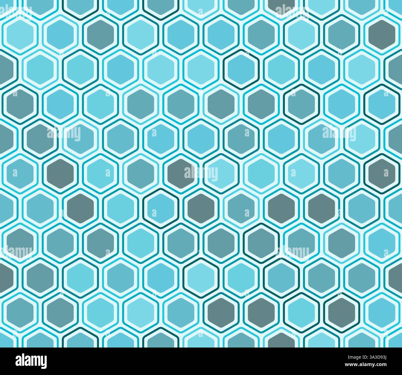 Seamless hexagon pattern. Bold rounded hexagons mosaic pattern with inner solid cells. Cyan ...