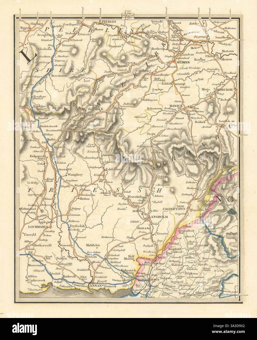 SCOTTISH BORDERS.Disputed border.Lockerbie Melrose Peebles Gretna.CARY ...