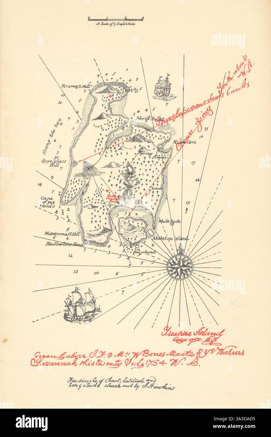 Treasure Island fantasy map by Robert Louis Stevenson. Caribbean? 1950 ...