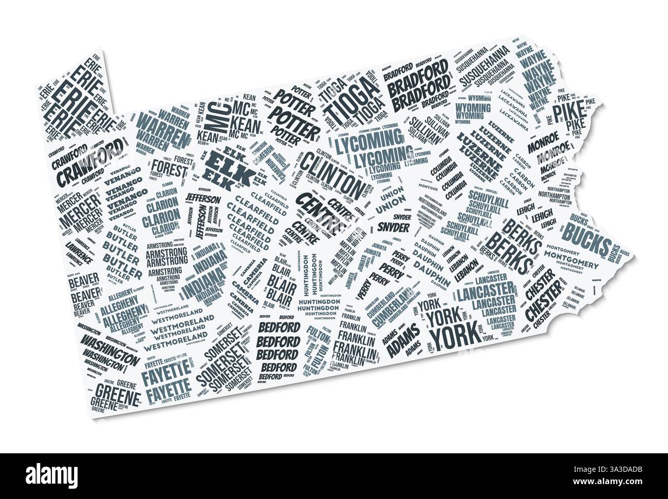 Pennsylvania shape text cloud. State border with shadow on white ...