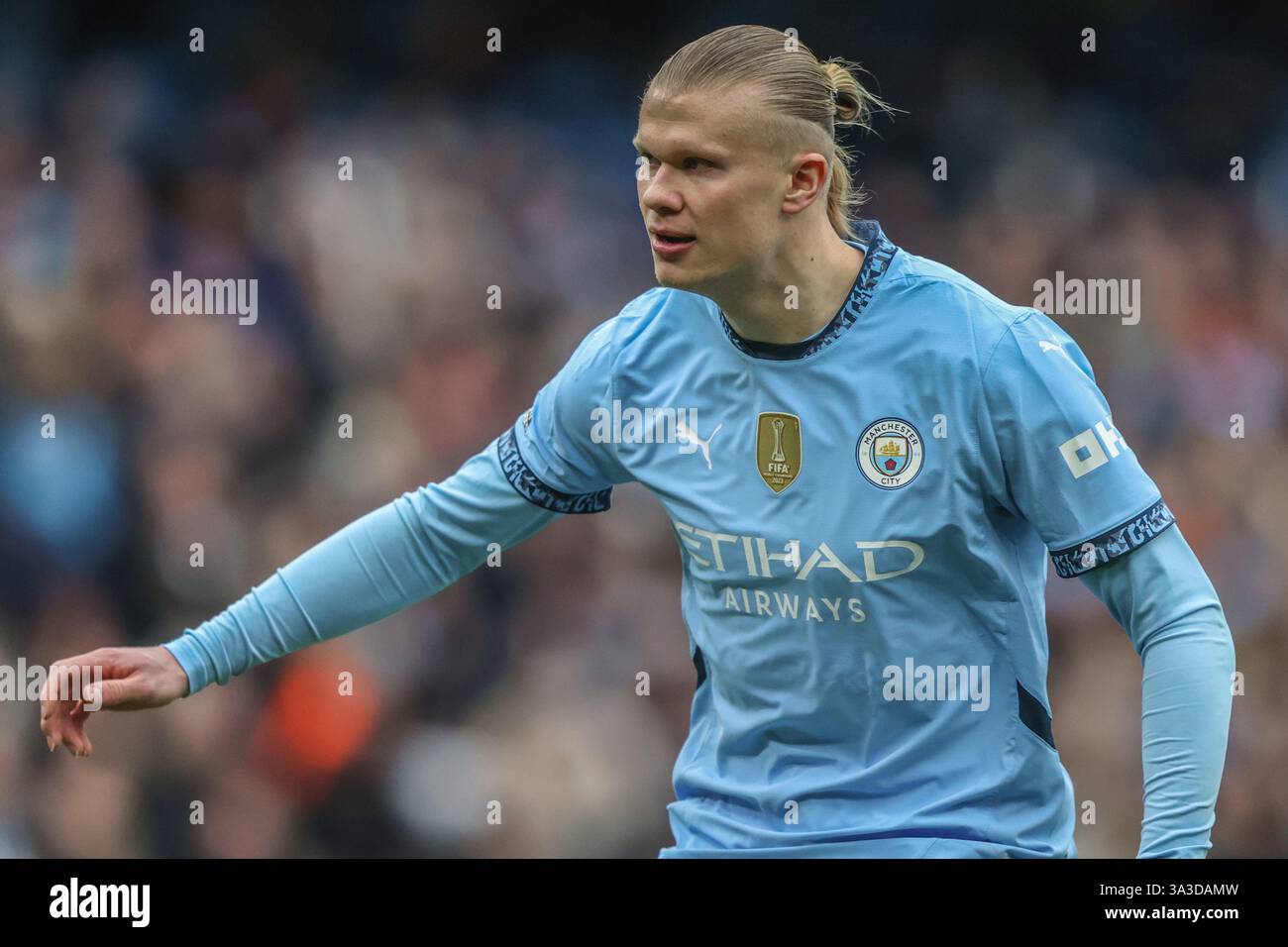 Manchester, UK. 15th Mar, 2025. Erling Haaland of Manchester City ...
