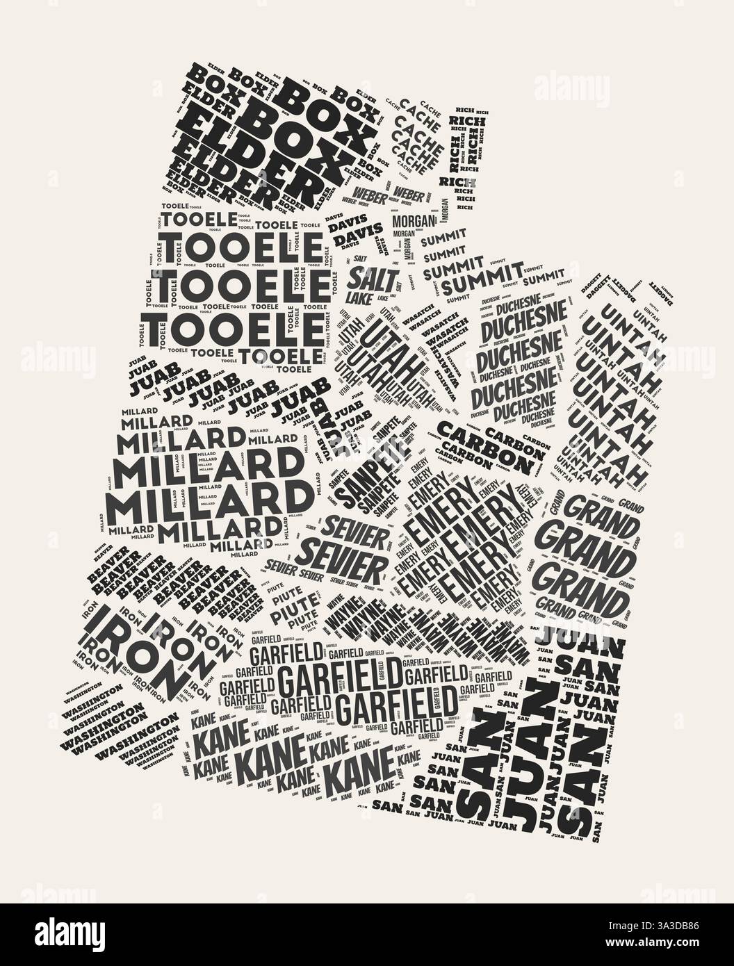 Utah Word Cloud. State with counties division. Utah typographic text ...