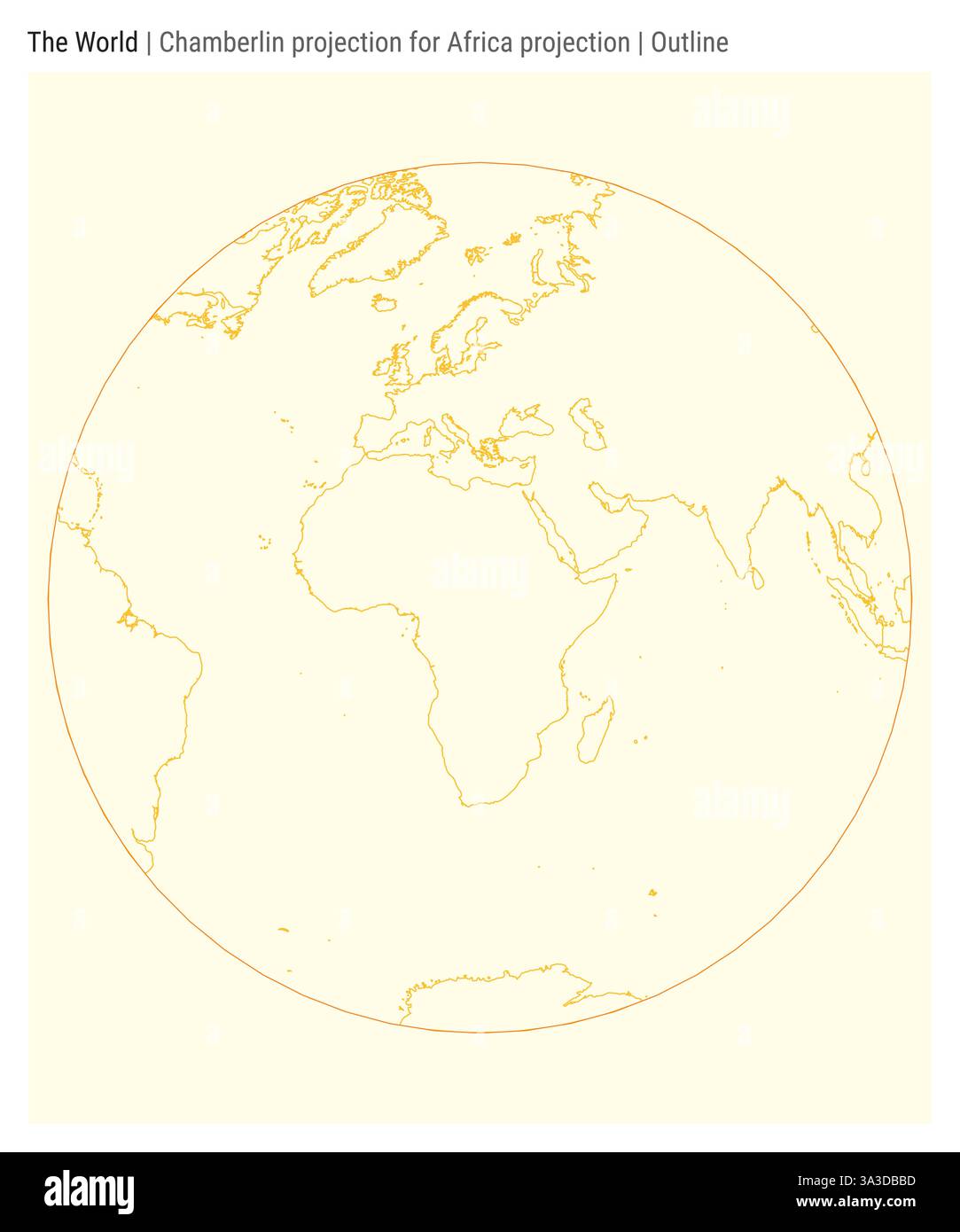 World Map. Chamberlin projection for Africa projection. Outline style ...