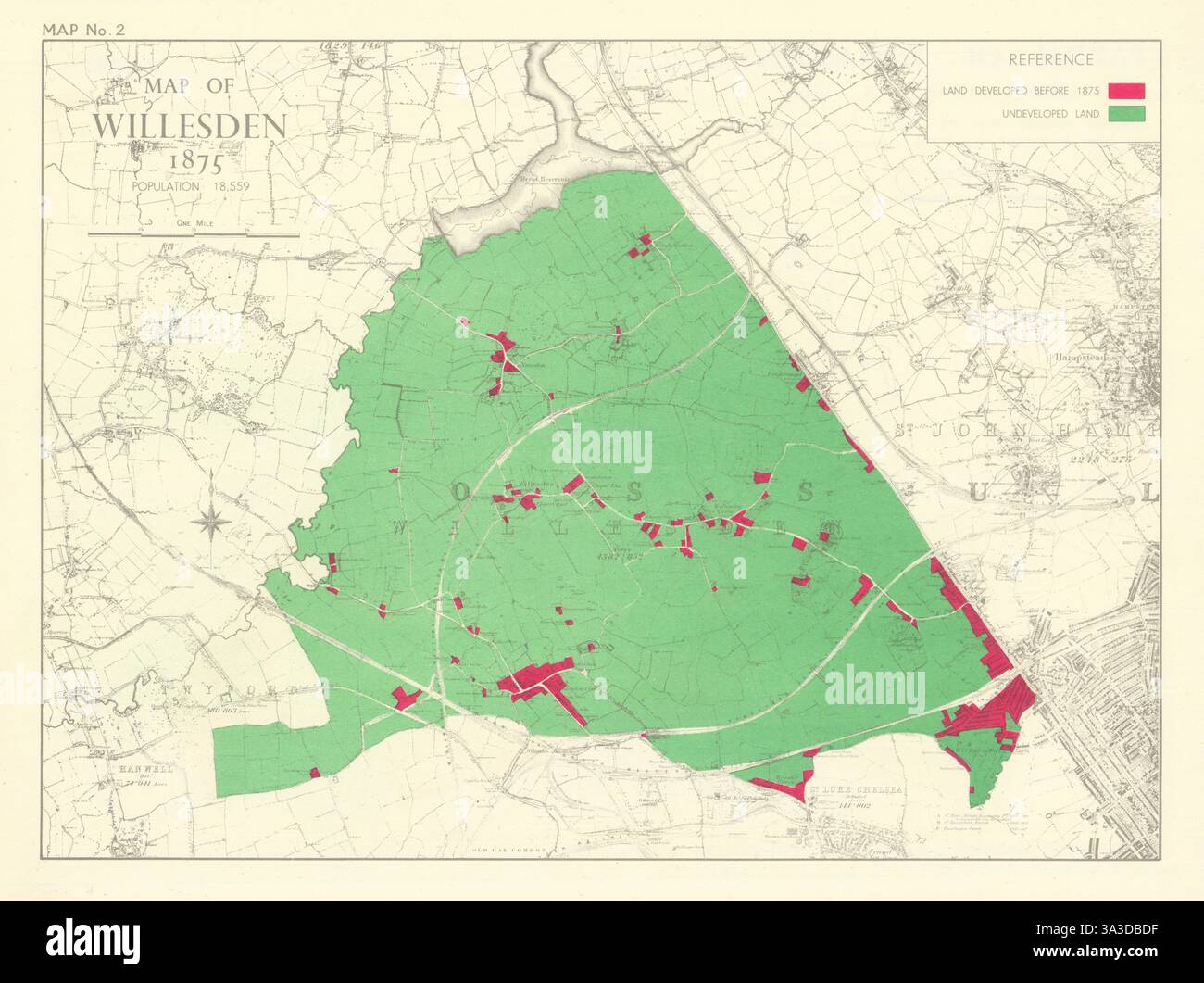 Map of Willesden 1875. Kensal Kilburn Harlesden Neasden Cricklewood ...