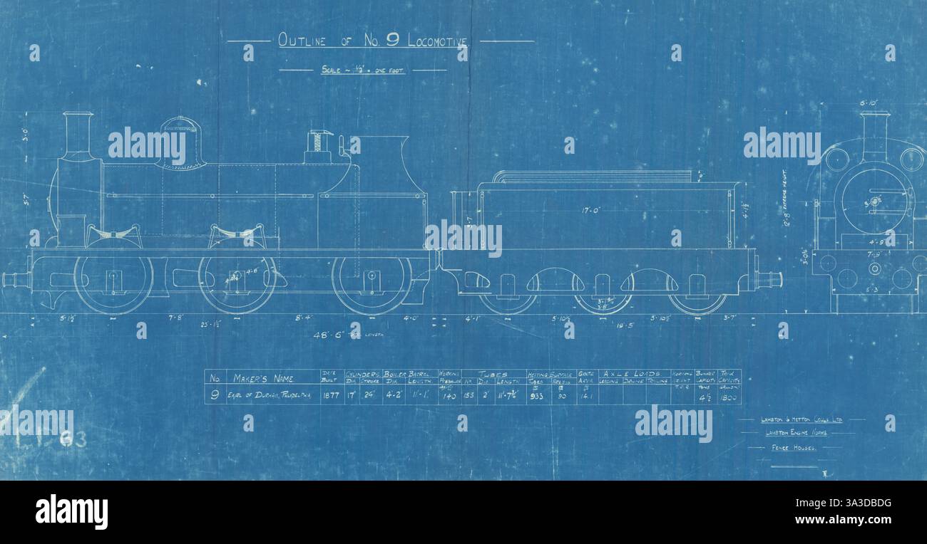 No 9 Locomotive blueprint. Built by Earl of Durham, Philadelphia 1877 ...
