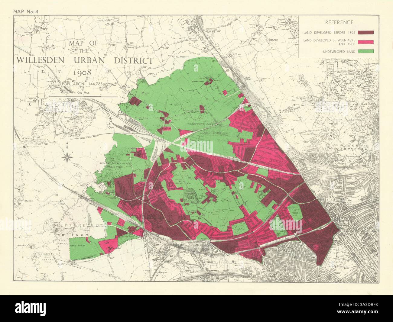 Map of the Willesden Urban District 1908. Kensal Kilburn Neasden 1950 ...