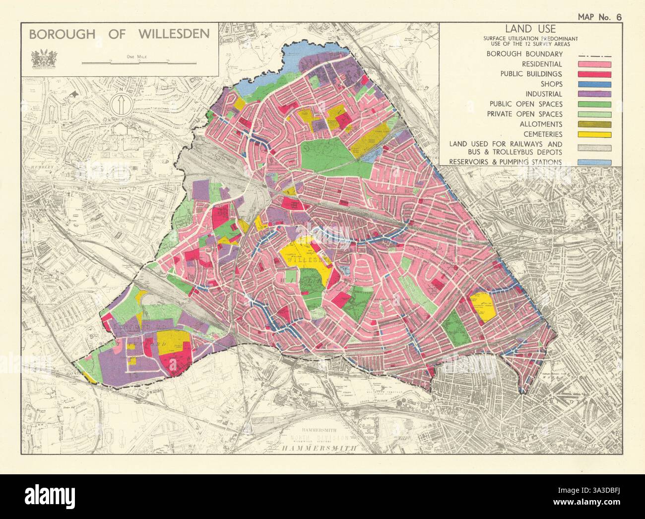 Willesden Borough. Land use. Kensal Kilburn Neasden 1950 old vintage ...