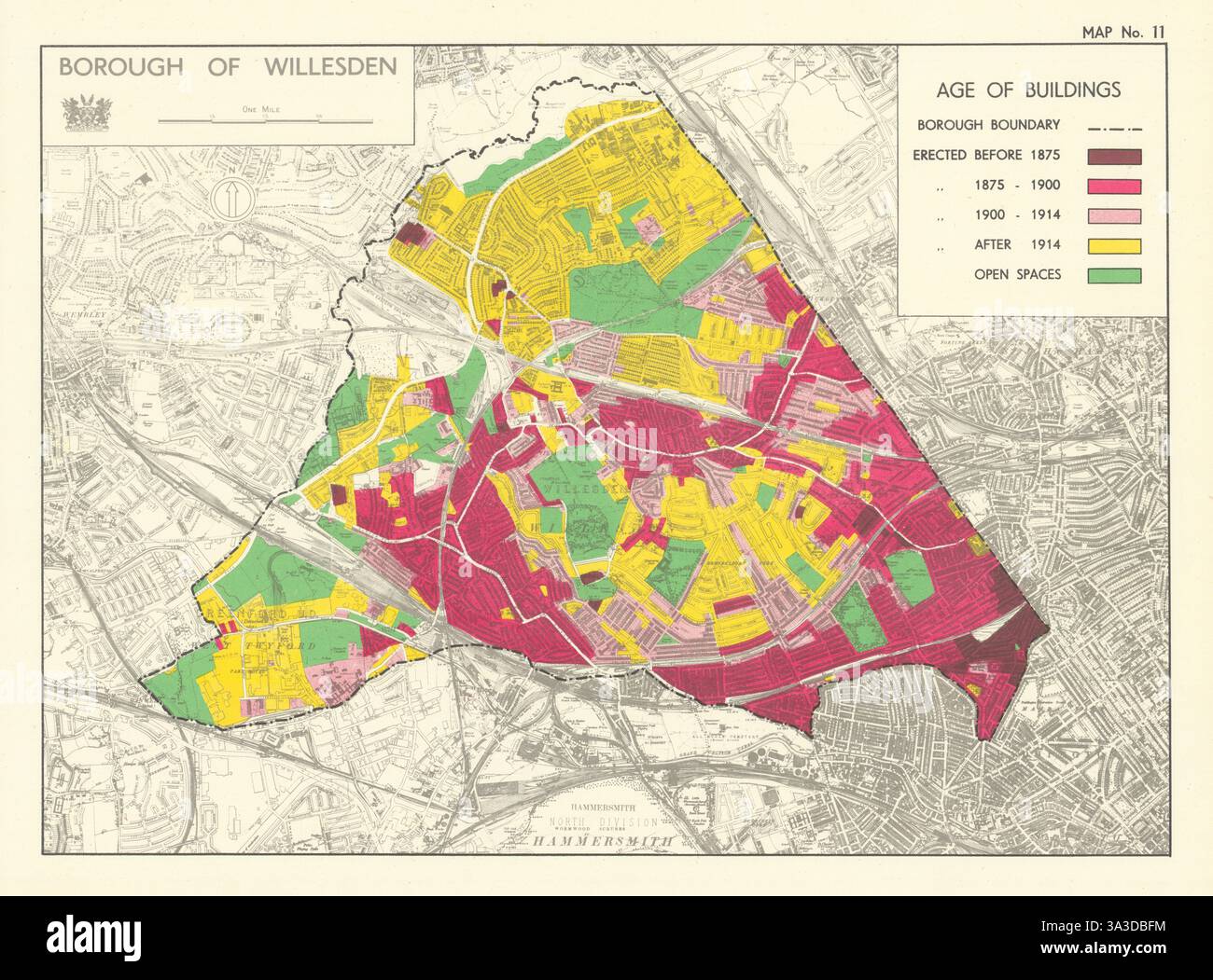 Willesden Borough. Age of buildings. Kensal Kilburn Neasden 1950 old ...