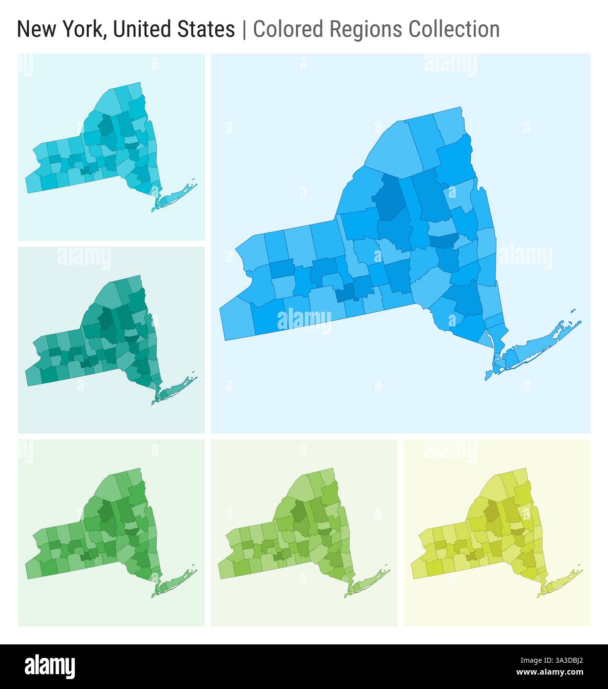 New York, United States. Map collection. State shape. Colored counties ...