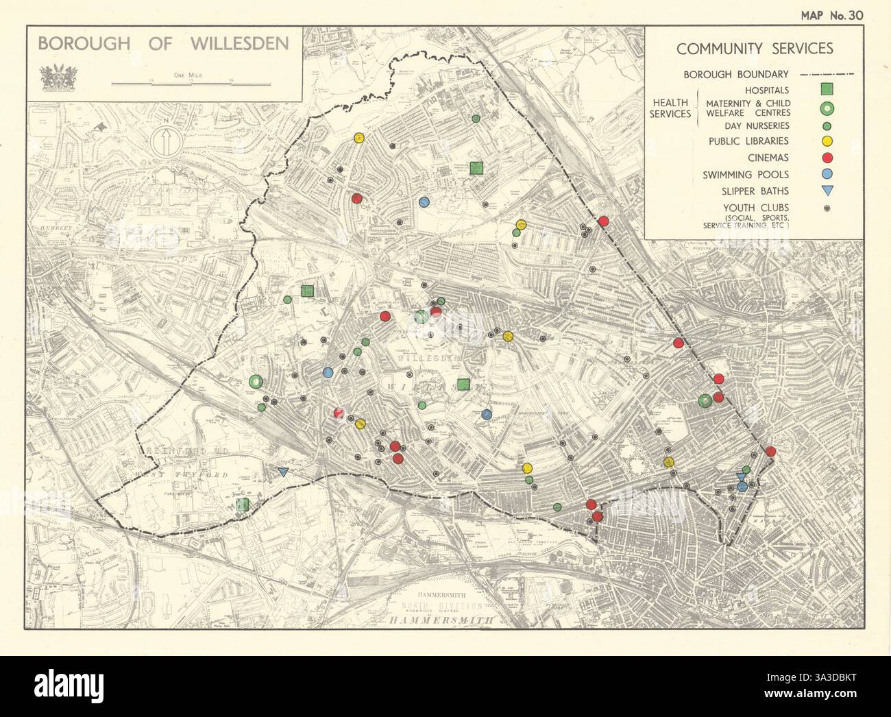 Willesden Borough. Community services. Kensal Kilburn Neasden 1950 old ...