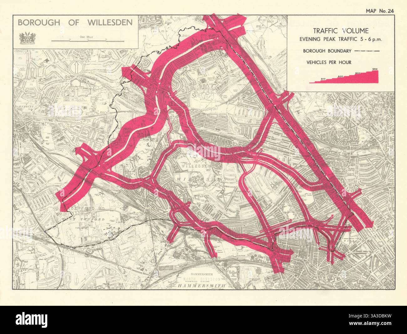 Willesden Borough. Traffic volume. Kensal Kilburn Neasden 1950 old ...