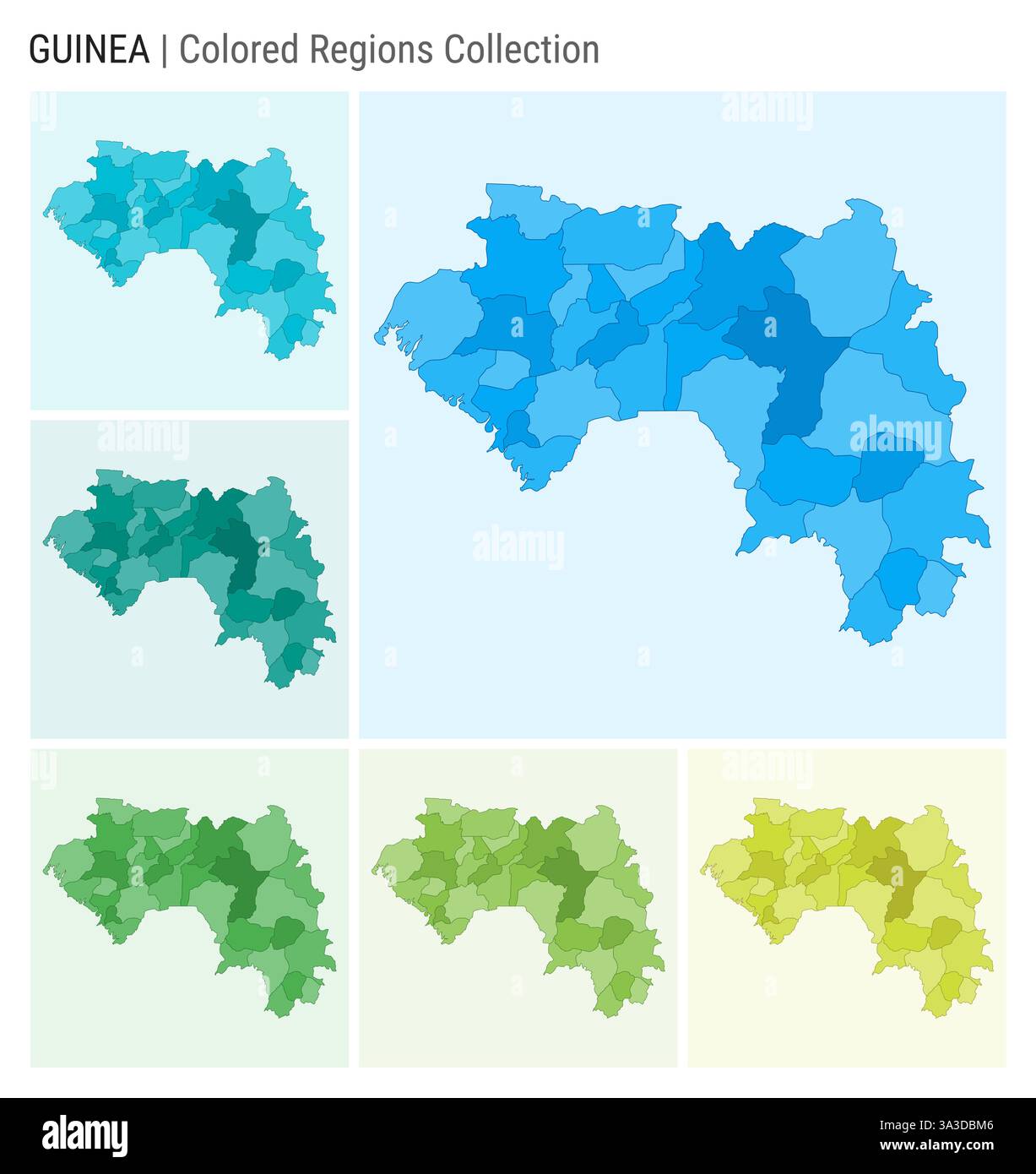 Guinea map collection. Country shape with colored regions. Light Blue ...