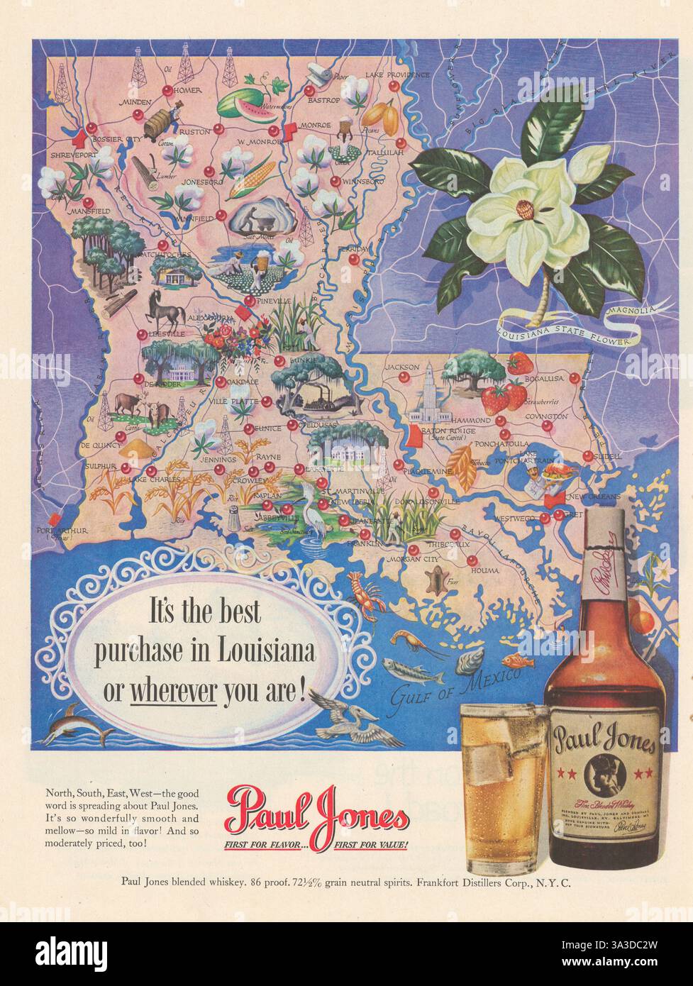 Paul Jones Whiskey. Louisiana pictorial map advertisement 1951 old ...