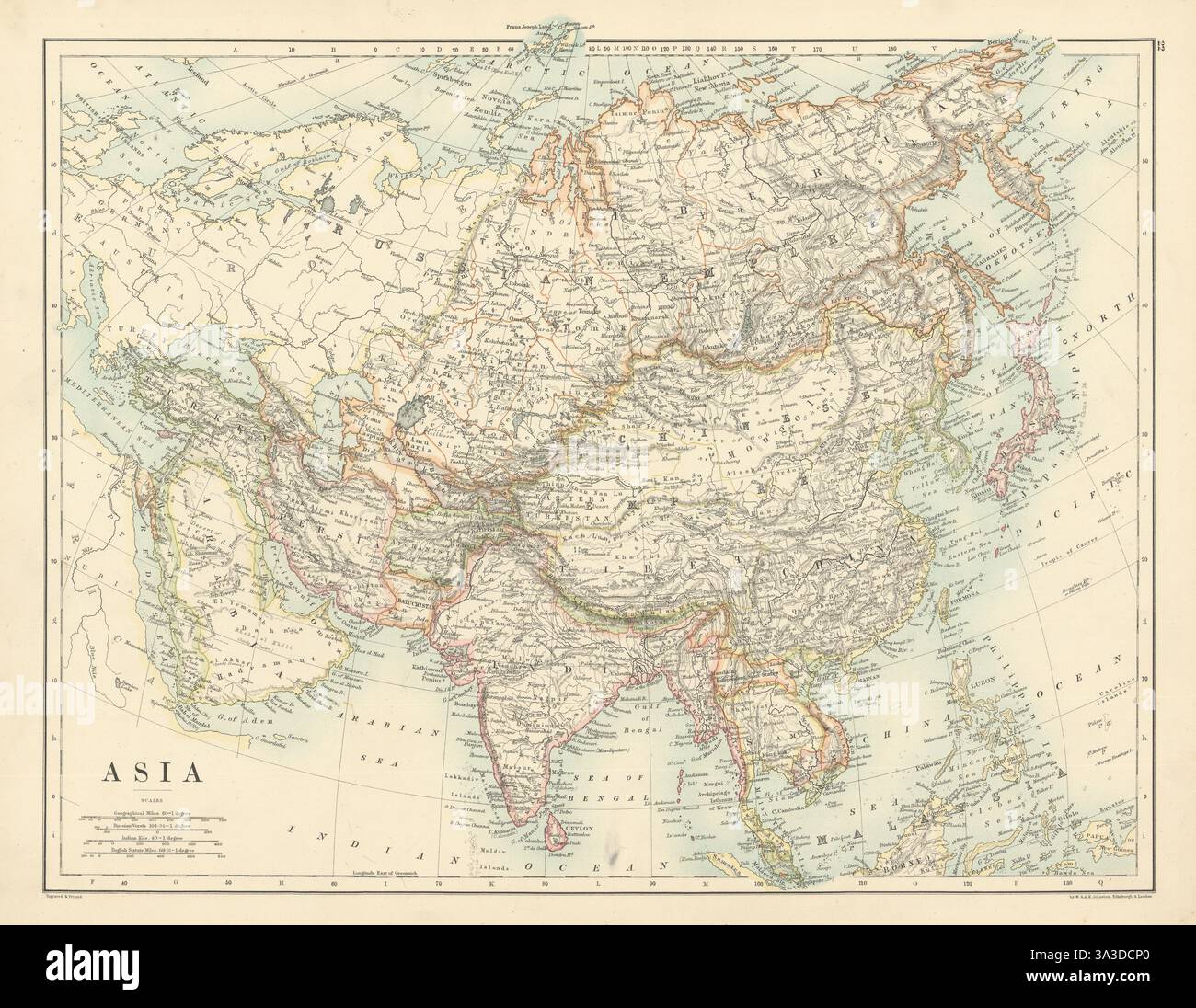 Asia by W. & A.K. Johnston 1887 old antique vintage map plan chart ...
