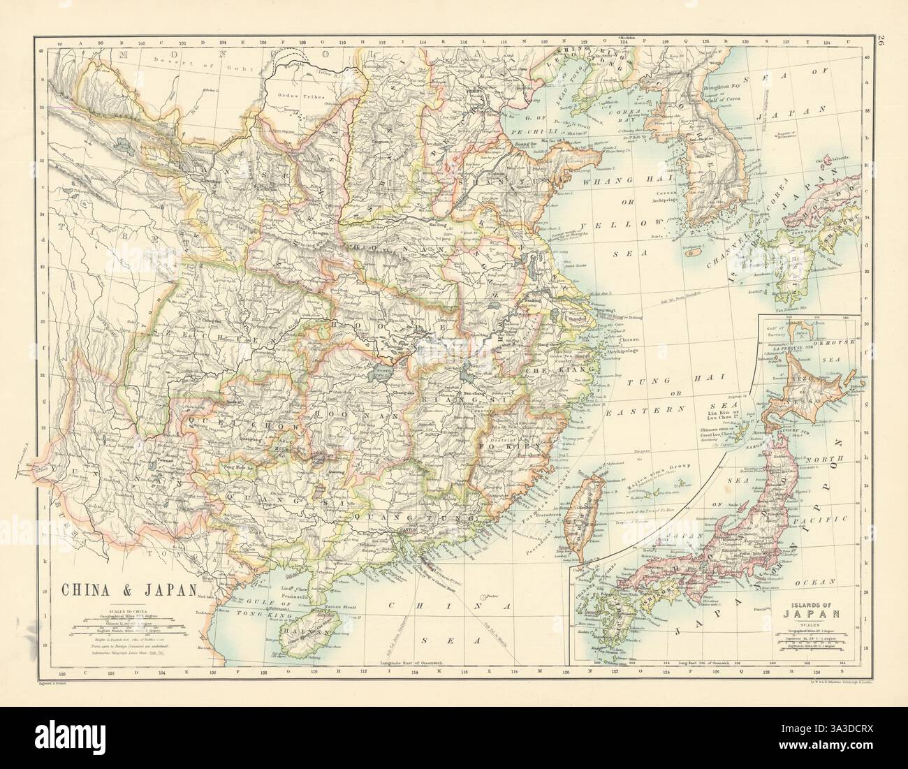 China and Japan by W. & A.K. Johnston 1887 old antique vintage map plan chart Stock Photo - Alamy